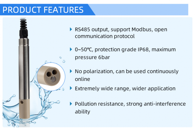 High Measuring Range Four Electrode Conductivity Sensor For Sea Water